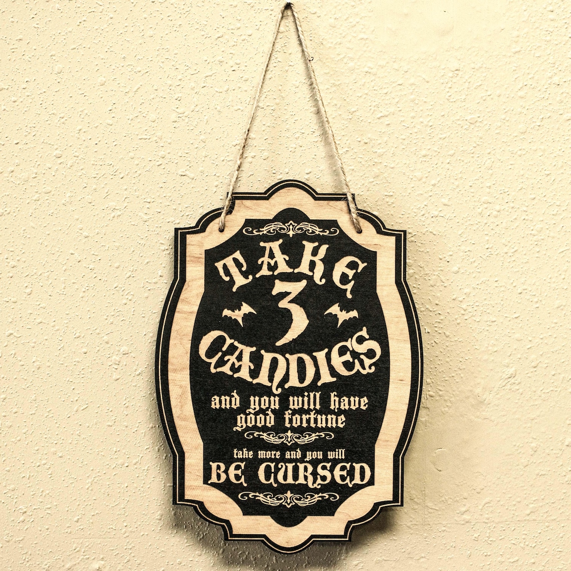 Take 3 Candies or Be Cursed - Black Halloween Door Sign 10x7 - Etsy