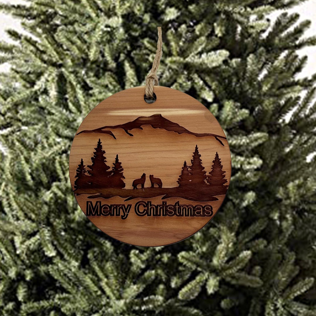 Merry Christmas Howling Wolves Raw Cedar Ornament 3x3in - Etsy