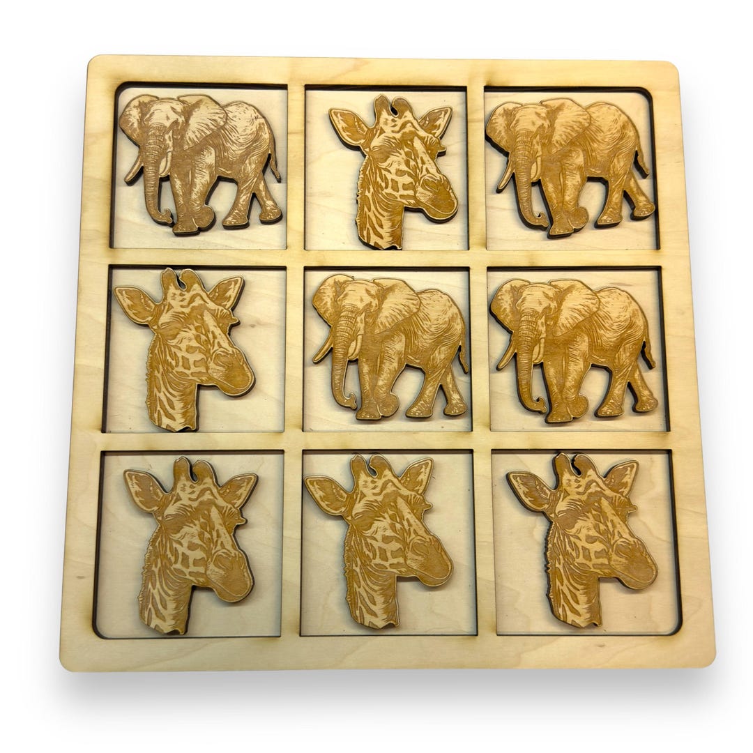 GAME - GIRAFFE AND Elephant Tic Tac Toe - Raw Wood Board Game - Great ...