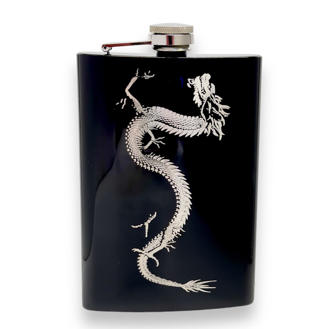 8oz BLACK Chinese Dragon Flask - Etsy