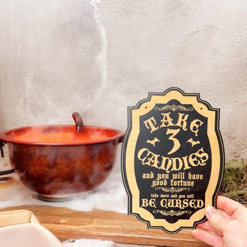 Take 3 Candies or Be Cursed - Black Halloween Door Sign 10x7 - Etsy