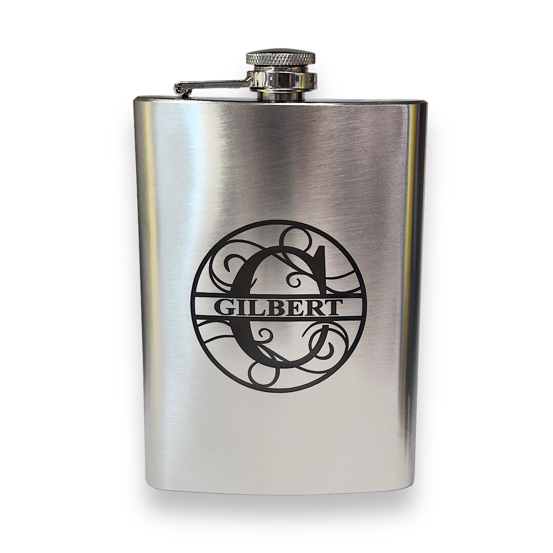 8oz Split Letter Monogram Flask (BLACK, RED, STAINLESS Steel, Leather ...