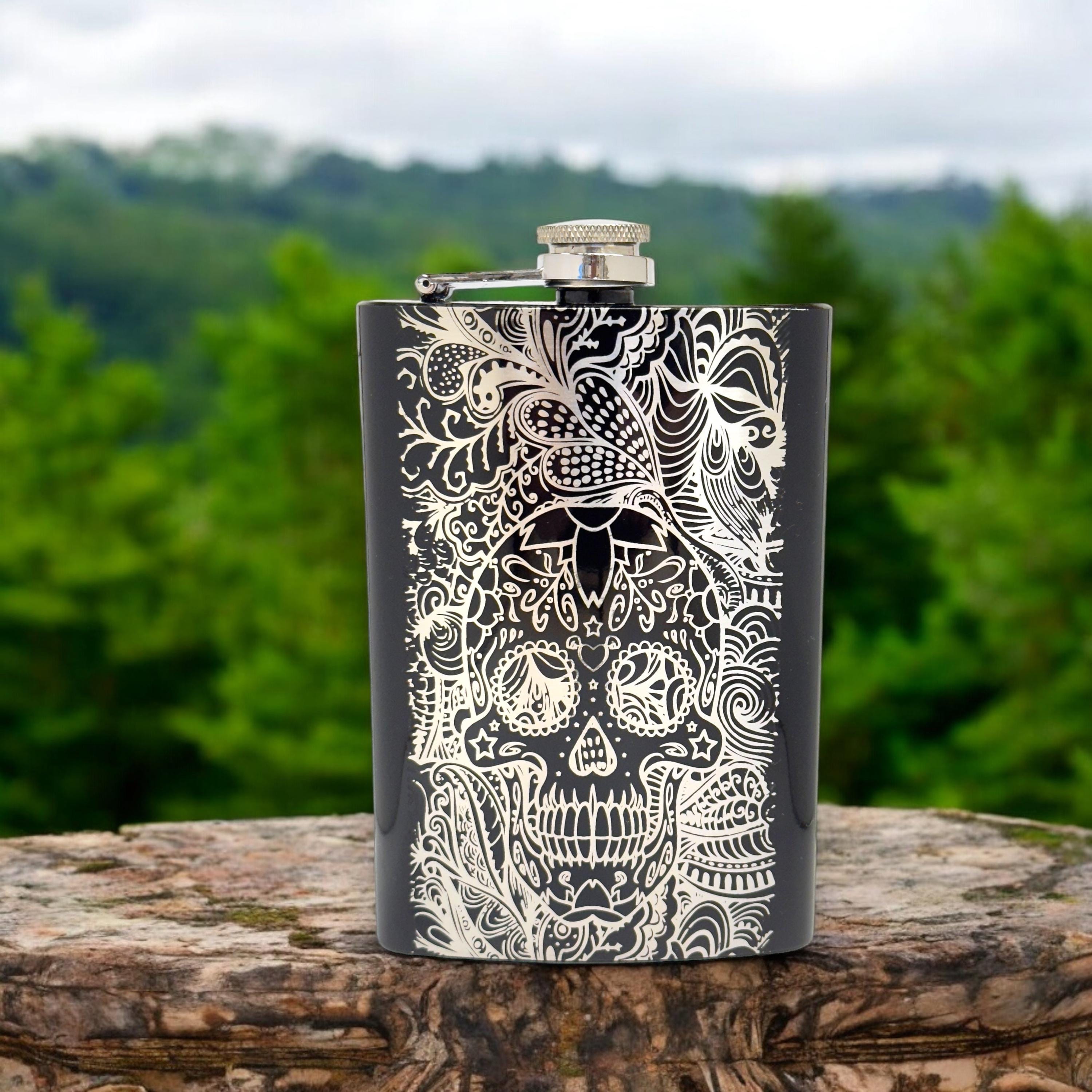 8oz BLACK Sugar Skull Pattern Flask - Etsy