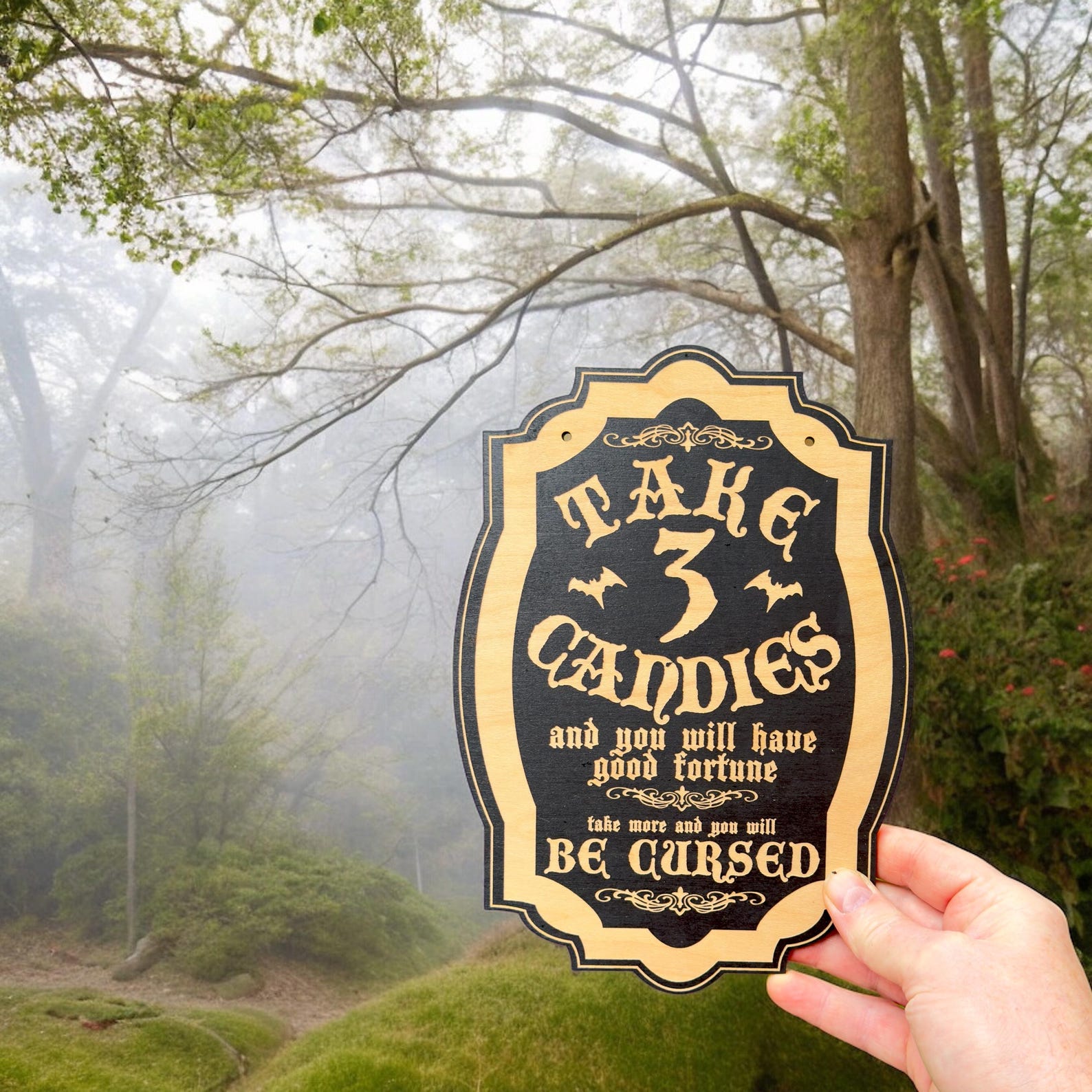 Take 3 Candies or Be Cursed - Black Halloween Door Sign 10x7 - Etsy