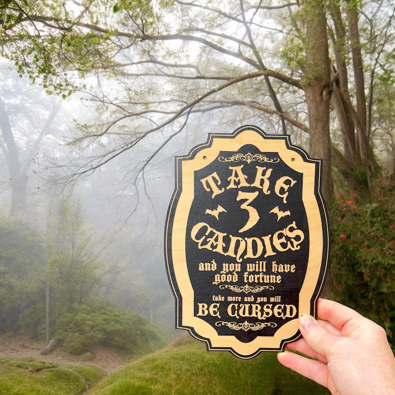 Take 3 Candies or Be Cursed - Black Halloween Door Sign 10x7 - Etsy