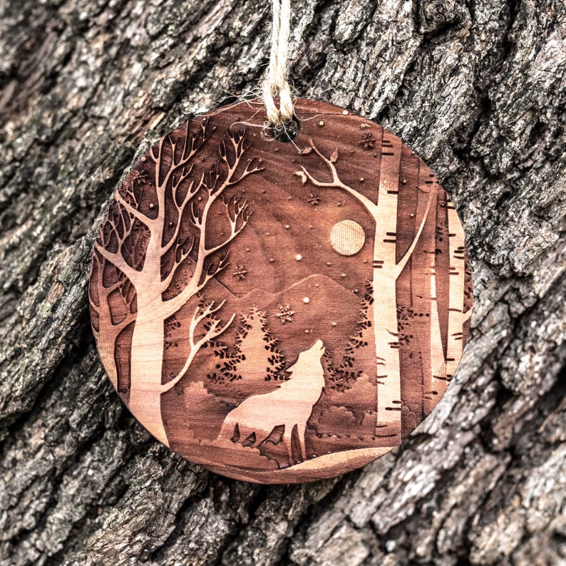 Winter Wolf Raw Cedar Ornament 3x3in - Etsy