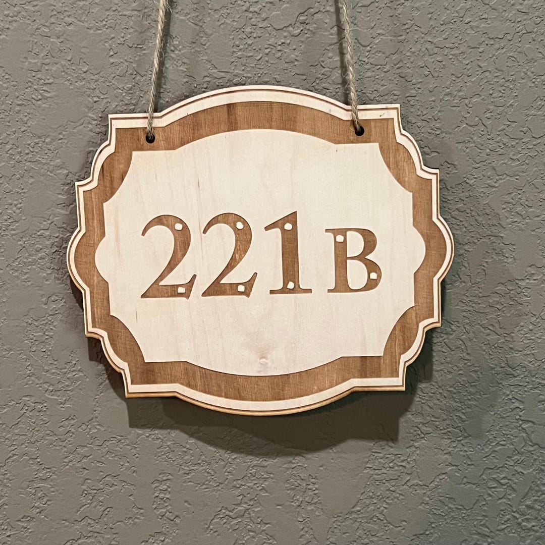 221B - Raw Wood Door Sign 5x6 - Etsy