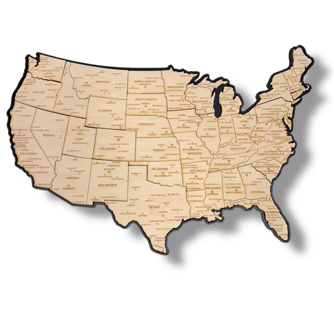 Detailed 50 State Map With Cities Puzzle - 26x18 Inches - 52 Piece Wood ...