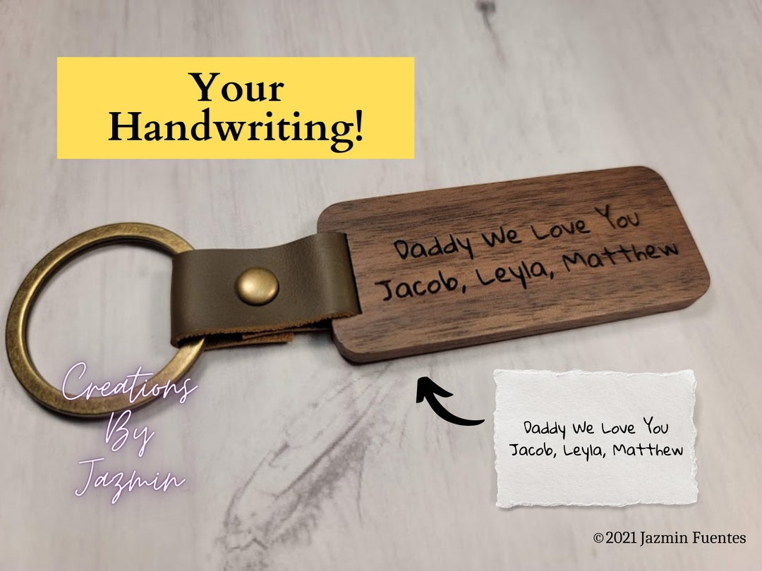 Father's Day Gift, Personalized Handwriting Wood Keychain for Dad ...