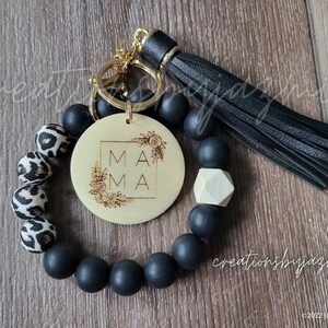 Mama Keychain Wristlet, Leopard Keychain for Mom, Initials Keychains ...