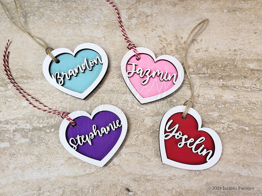 Valentine's Day Name Tag, Personalized Valentine Gift Tag, Heart Name ...