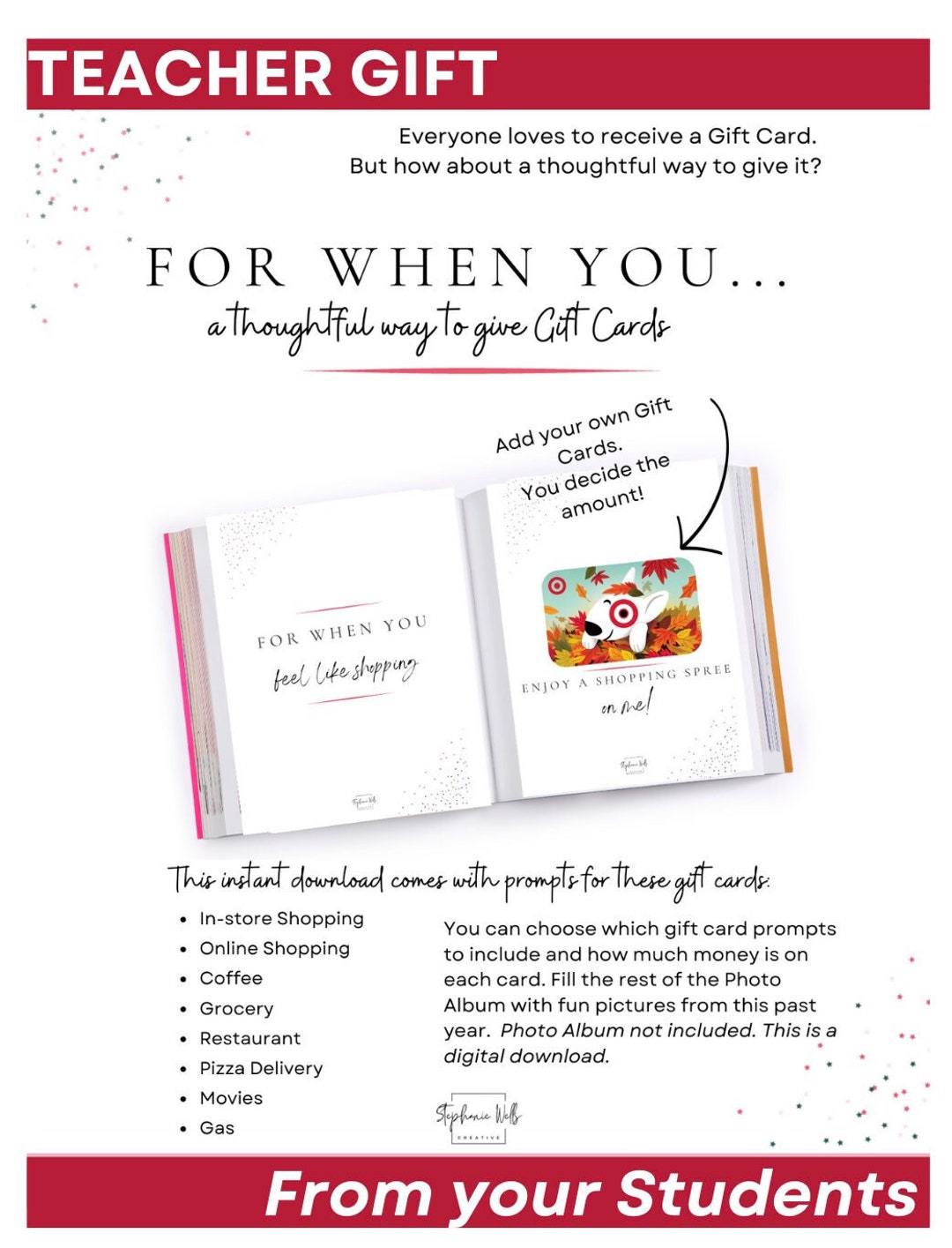 Gift Card Book for Teachers ~ From Students ~ Digital Download - Etsy