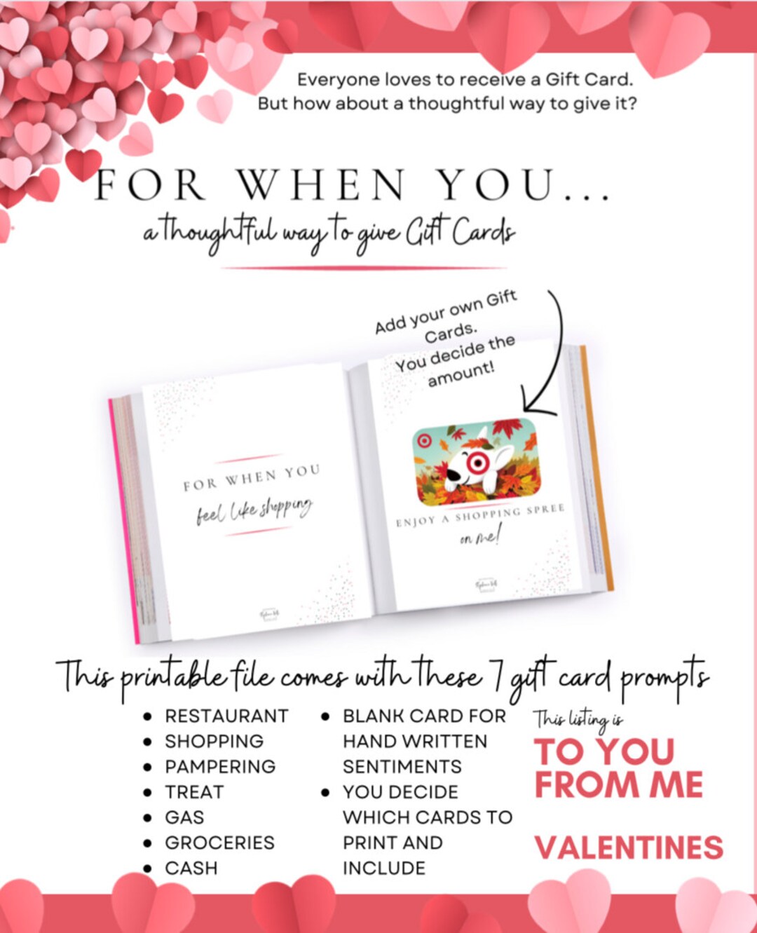 LOVE Themed GIFT CARD Book [printable] for When You ... A Thoughtful ...
