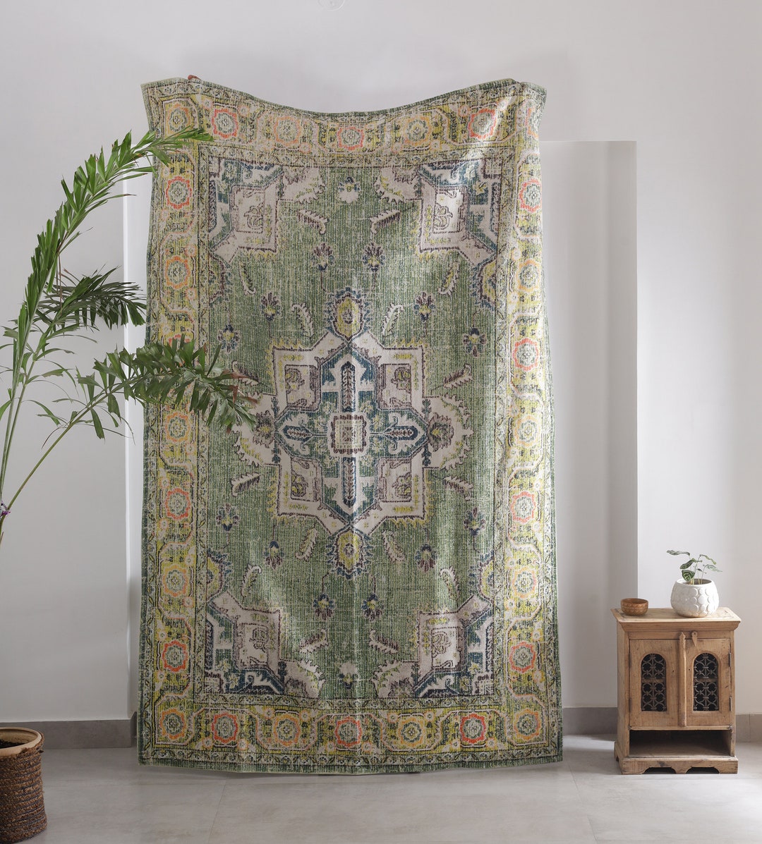 Green Yellow Rug Carpet Machine Washable Mat Living Room Fade ...