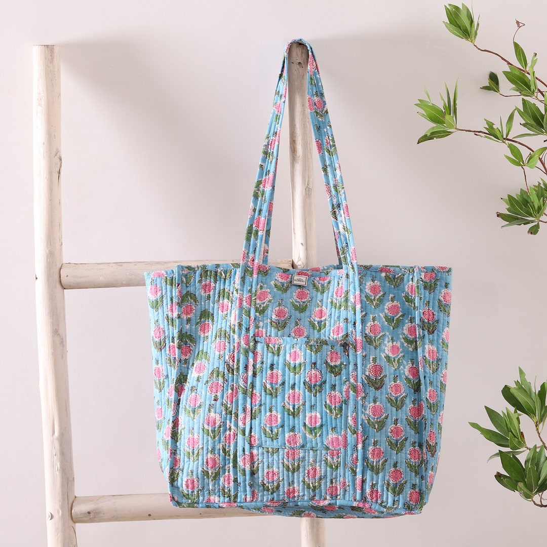 Hand Printed Tote Bag Oversized Tote Weekender Bag Large Shopper Bag ...