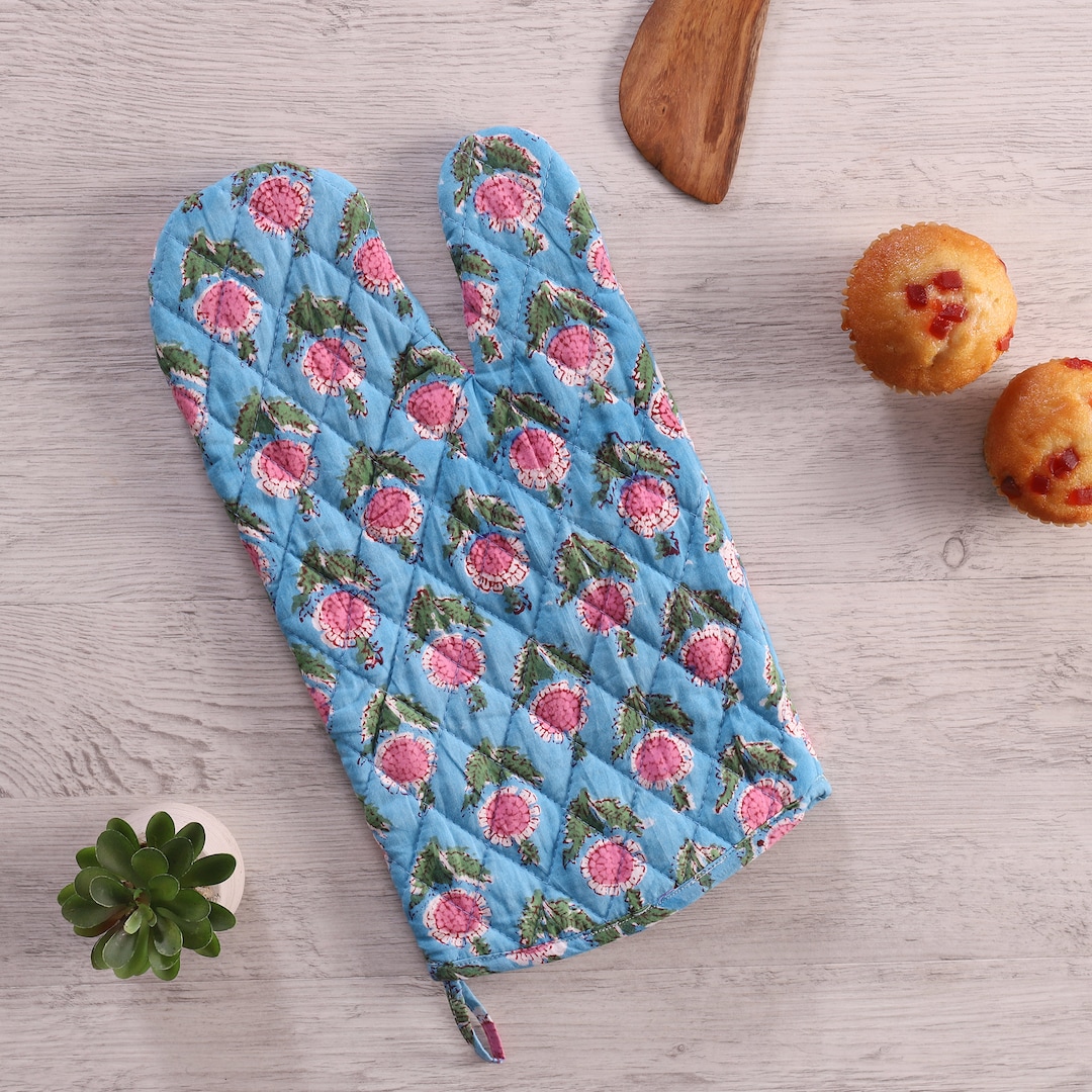 Block Print Oven Glove, Handmade Food Mitten in Cotton - Etsy