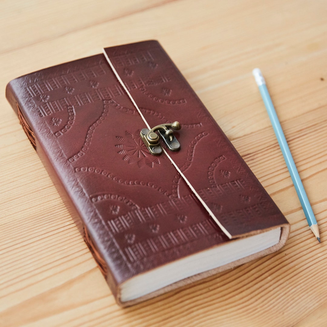Fair Trade Large Tall Embossed Leather Journal Notebook With Lock 13.5 ...