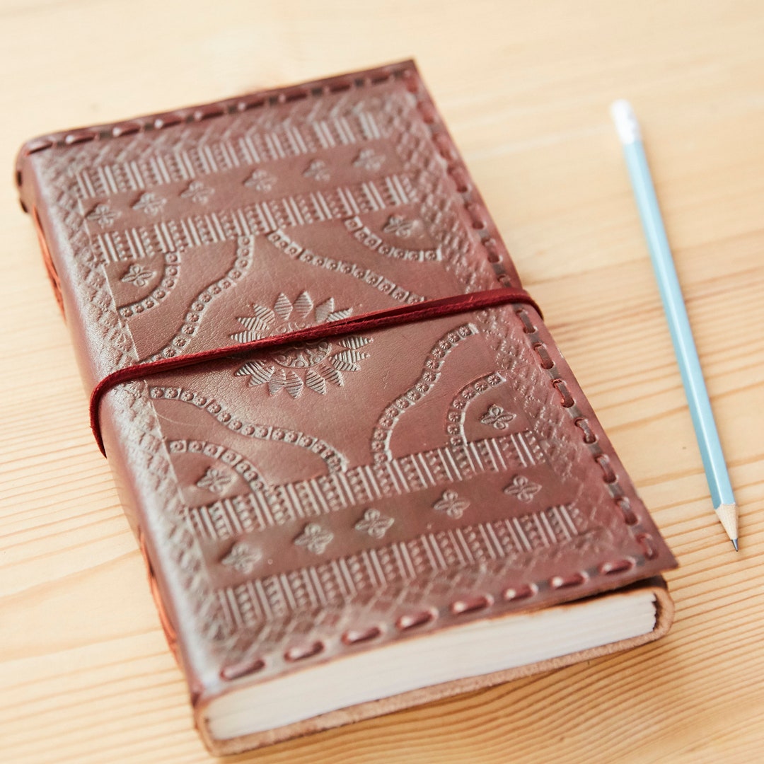 Fair Trade Large Tall Embossed and Stitched Leather Journal Notebook 13 ...