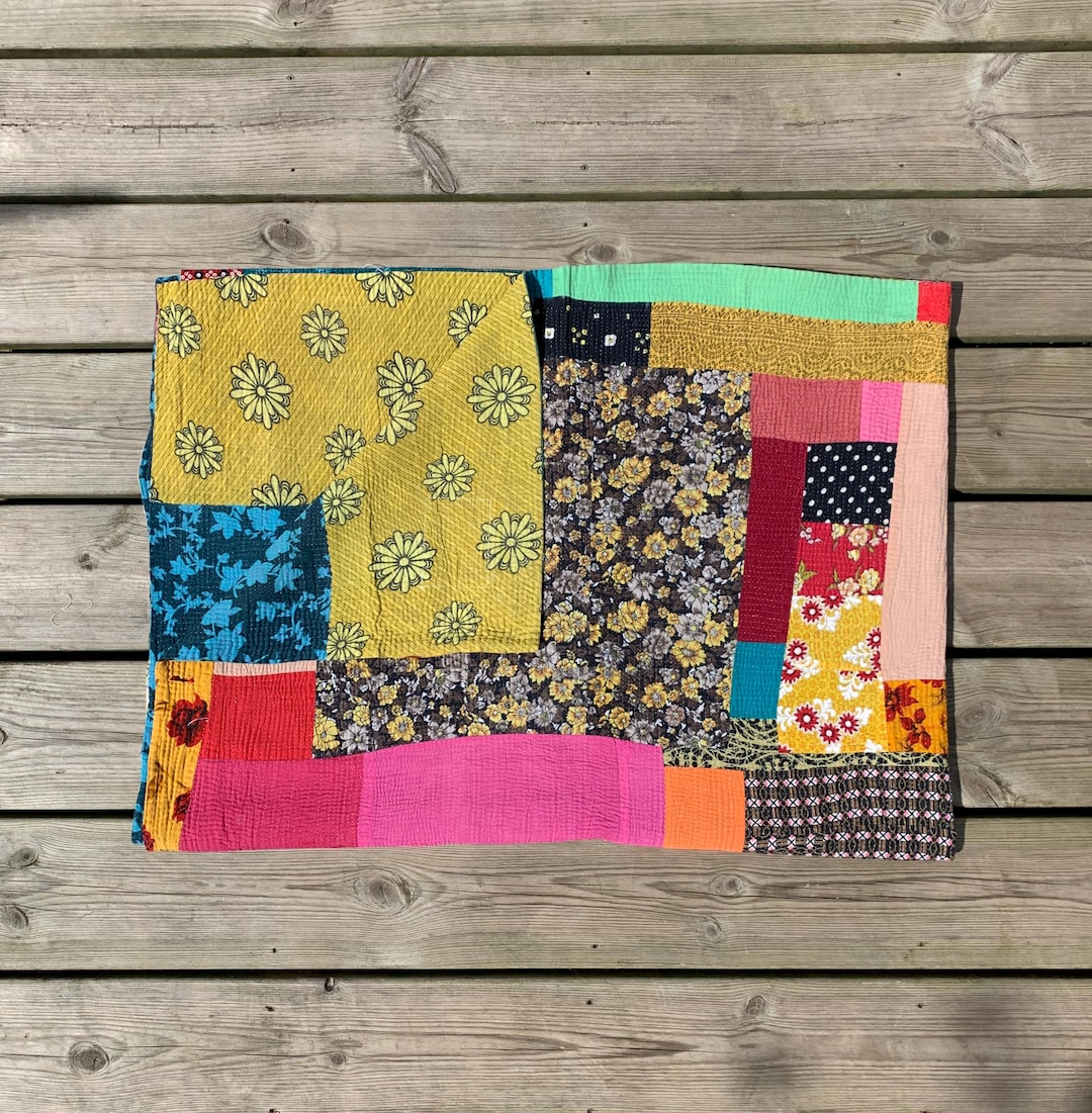 Vintage Kantha Quilt: One-of-a-kind Patchwork Throw (220 X 150 Cm) - Etsy