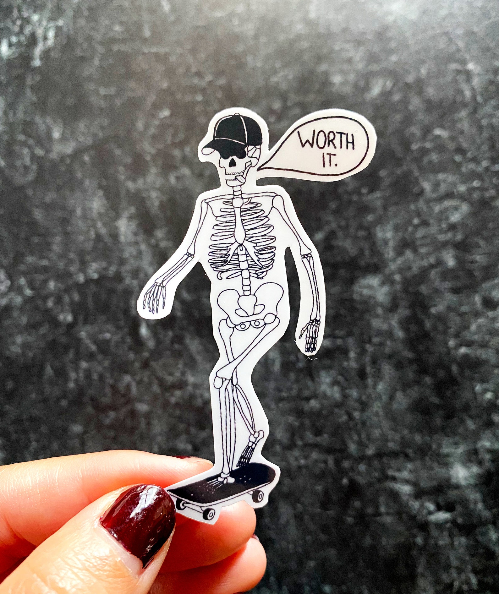 Worth It Skeleton Skater Sticker Skateboard Skeleton - Etsy UK