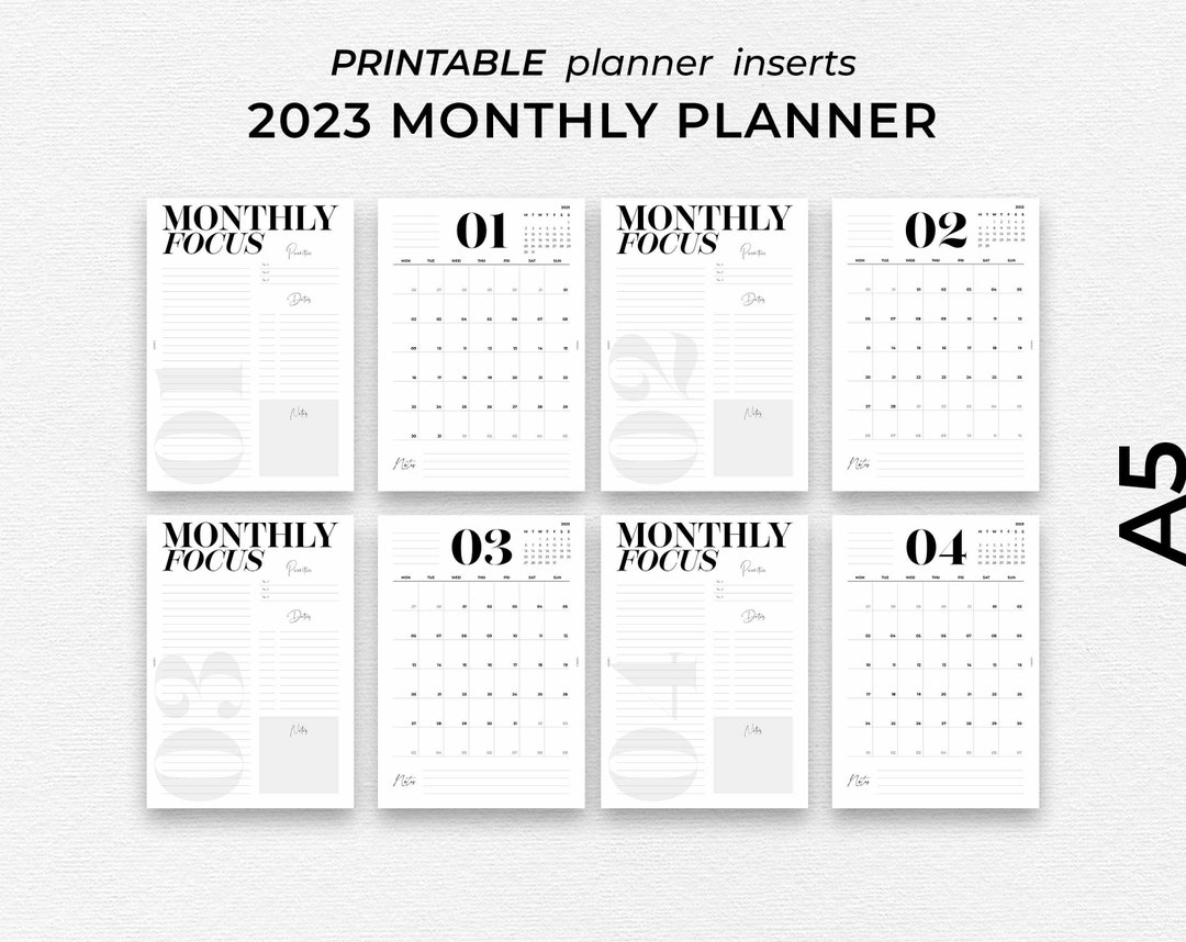 PRINTABLE 2023 Monthly Calendar Planner Inserts Set 5 - Etsy