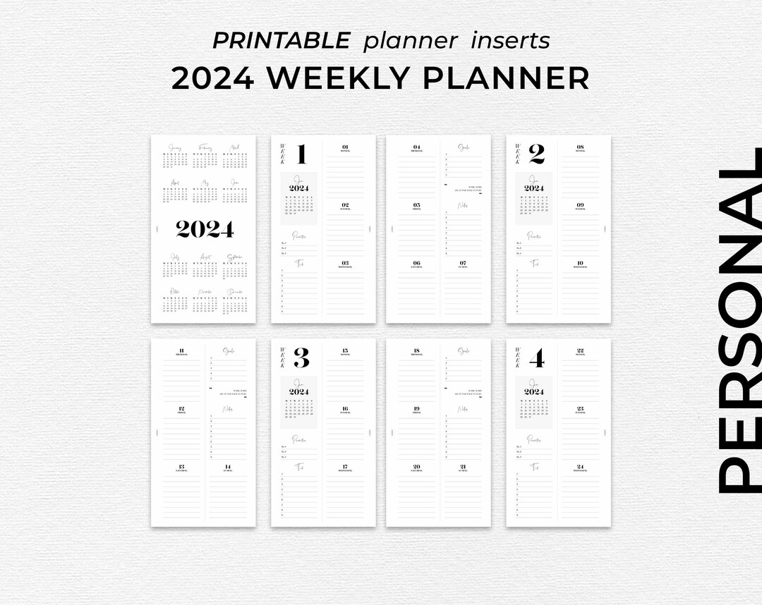 PRINTABLE 2024 Weekly Planner Inserts Set 2 Instant Download Personal ...