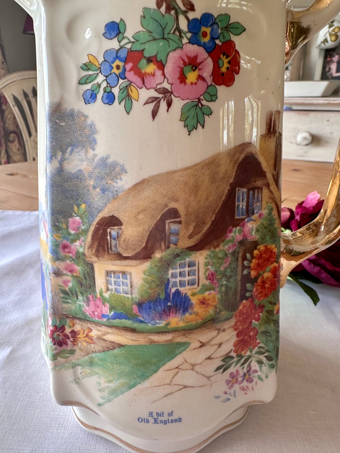 Vintage Falcon Ware Jug, Large Jug With Cottage Design, Made in England ...