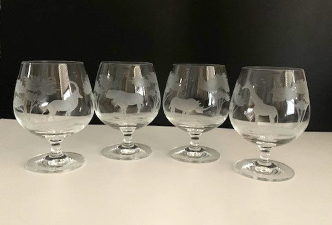 Vintage Set of 4 Moser Rowland Ward Queen Lace Crystal African Wildlife ...