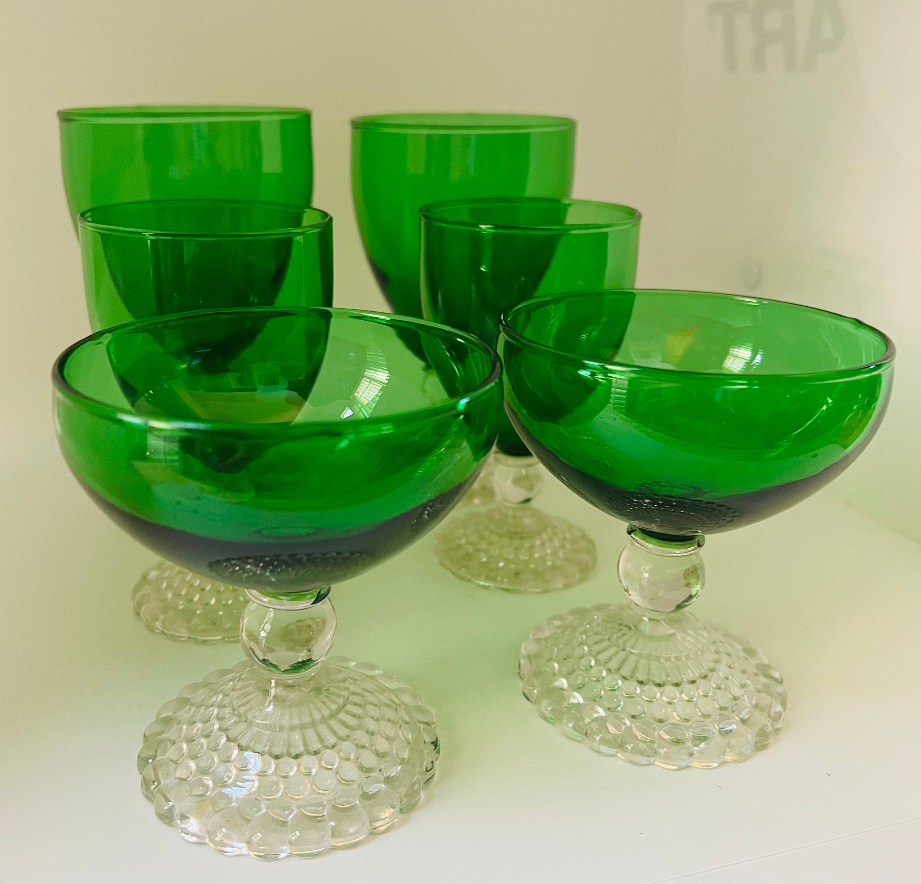 Anchor Hocking Emerald Green Bubble Feet Glassware Set of 6 2 Wine, 2 ...