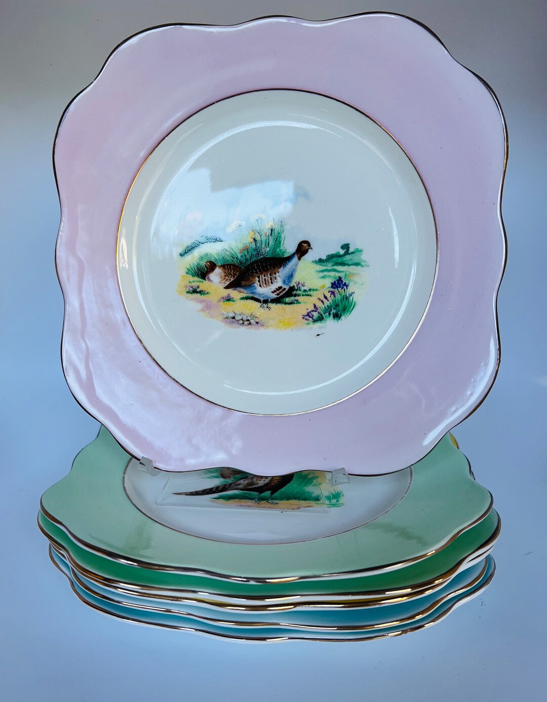 Vintage Colclough English Bone China Square Plates Set of 6 | Pastel ...
