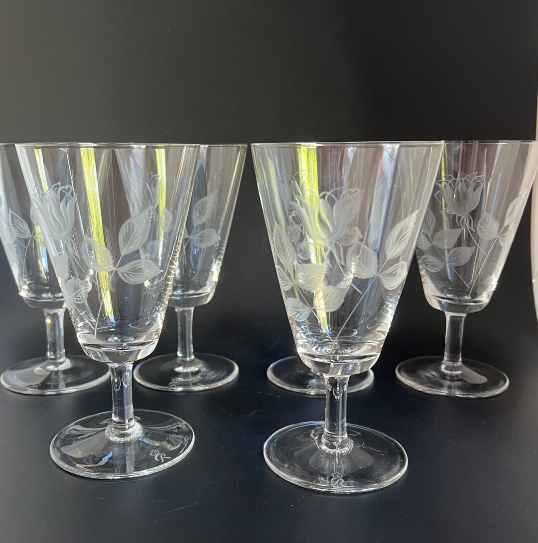 Vintage Rosenthal Crystal Wine Goblets Set of 6 - Shadow Rose Pattern ...