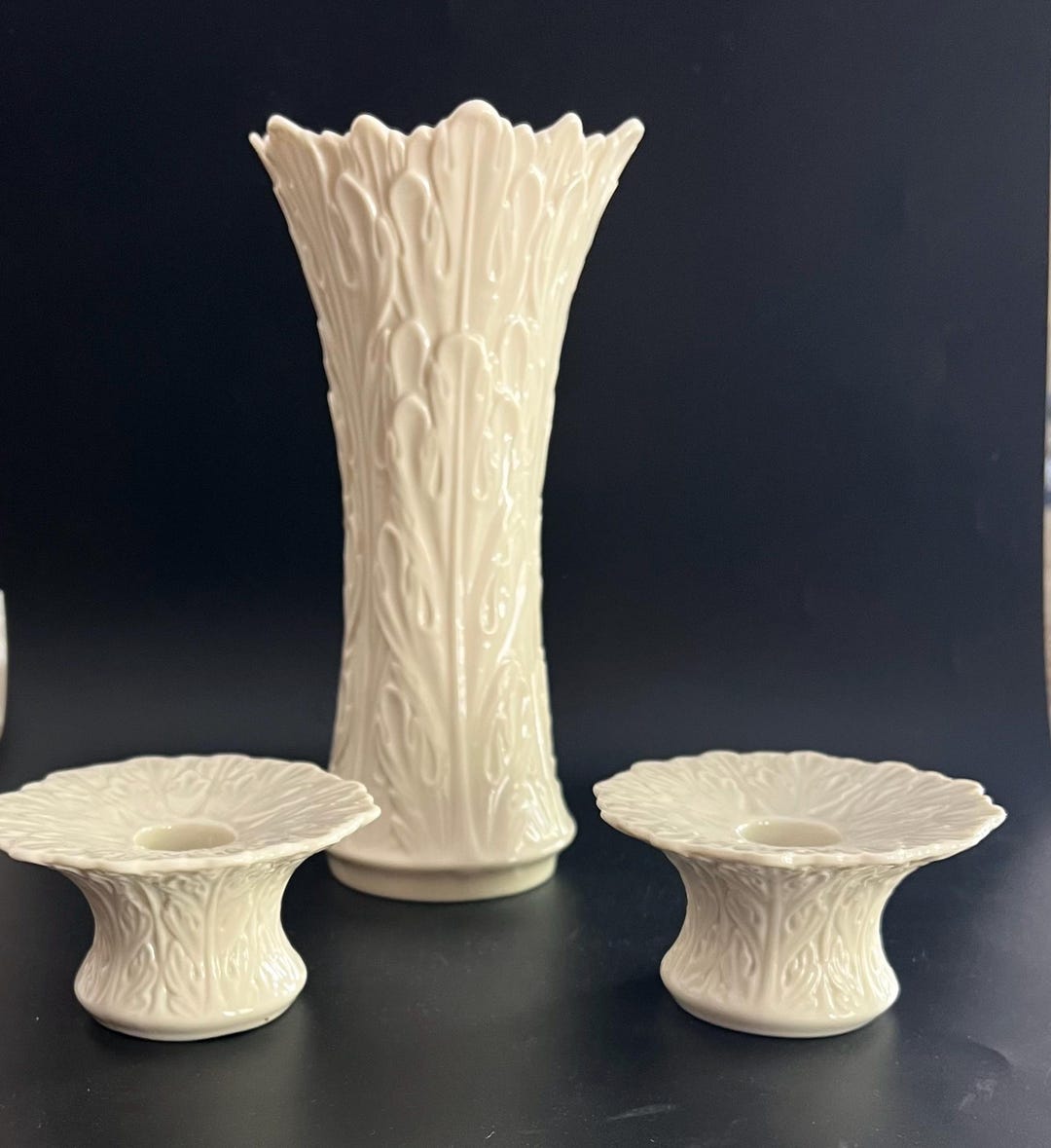Lenox “woodland” Collection Vase & Matching Candle Holders – Ivory ...