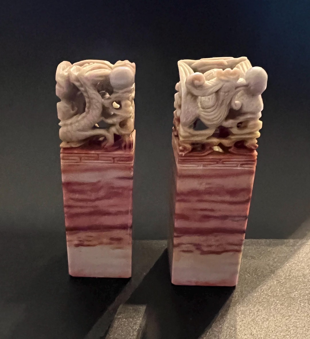 Pair of Chinese Carved Dragon Soapstone Seals | Handcrafted Stone ...