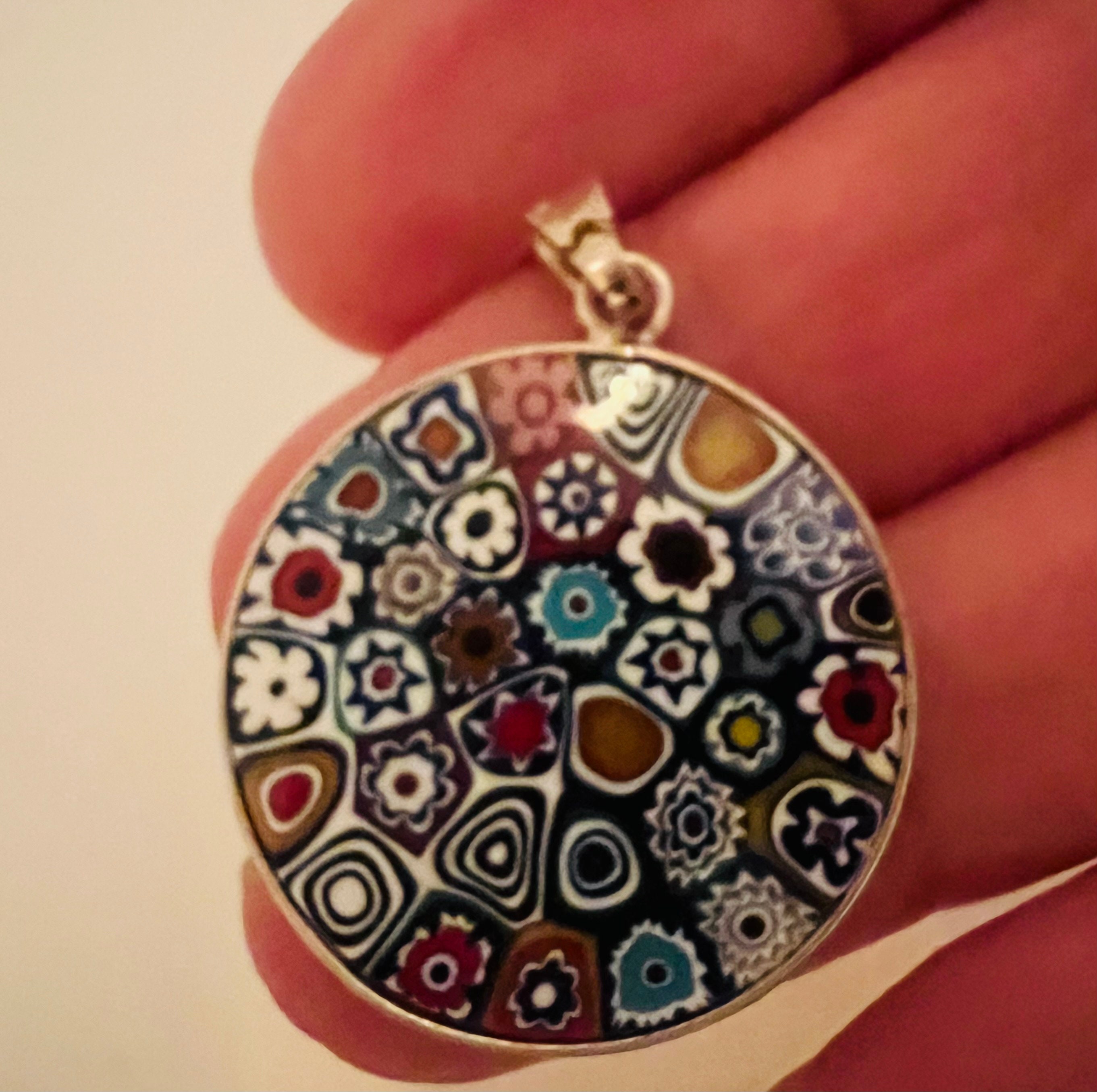 Murano Glass Pendant Millefiori Set in Sterling Silver Made by Antica ...