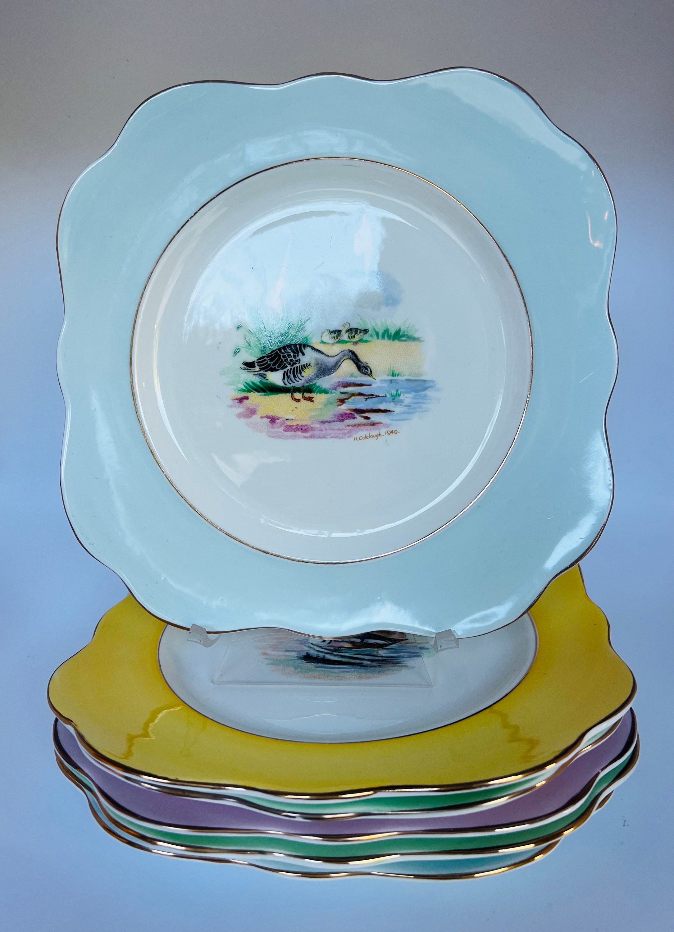 Vintage Colclough English Bone China Square Plates Set of 6 Pastel ...