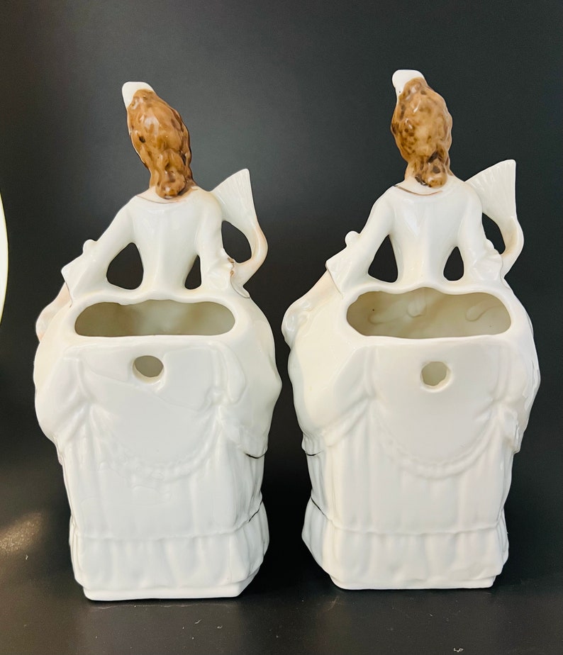 Pair of Vintage Colonial Woman Porcelain Lady Planters – Wall Pocket ...