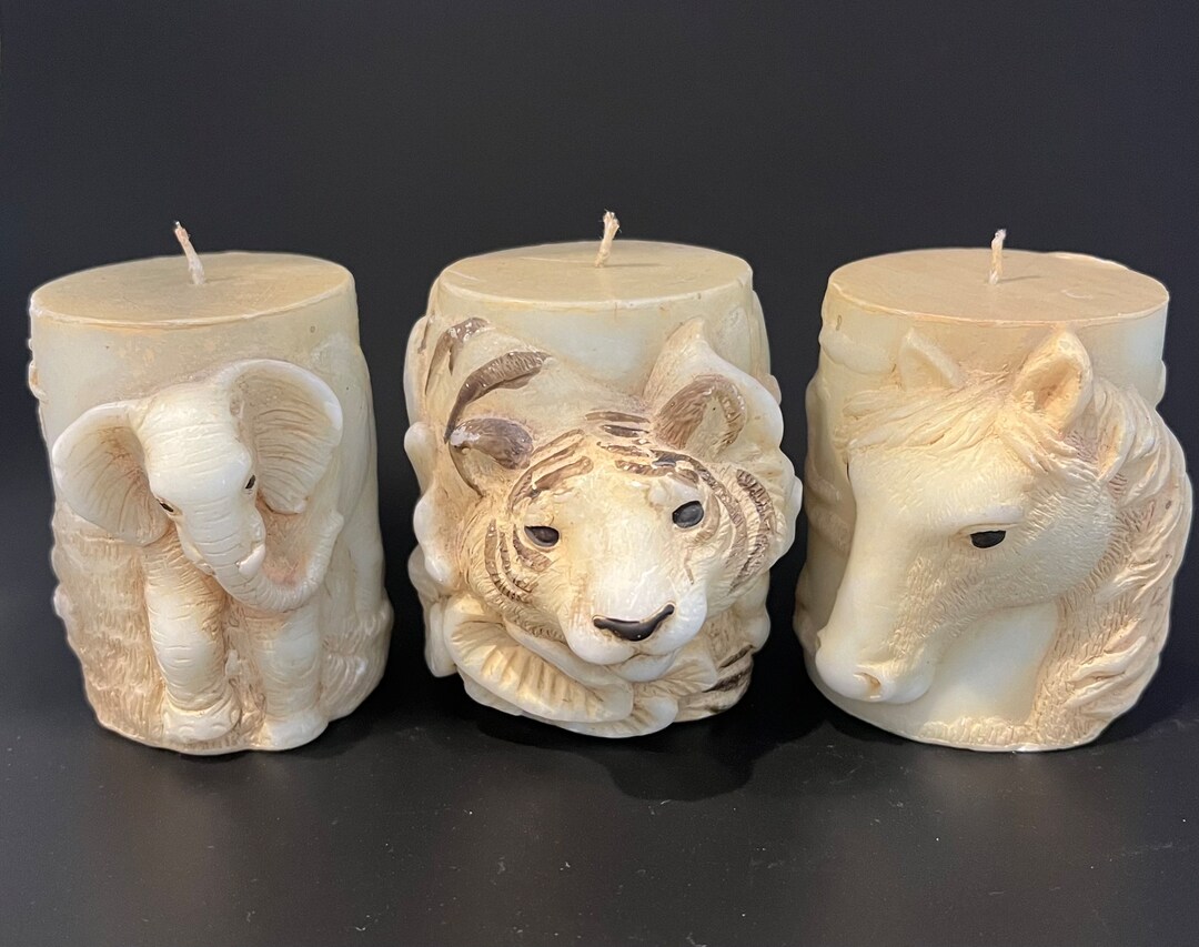 Set of 3 Animal Spirits 3D Sculpted Wax Pillar Candles: Horse, Elephant ...