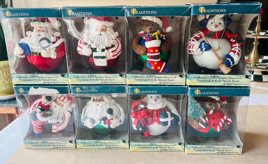 TRADITIONS Set of 8 Collectible Glass Character Ornaments - New in Box ...