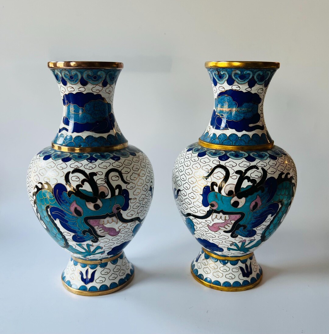 Pair of Chinese Cloisonné Enamel Dragon Vases – Five-toed Dragons ...
