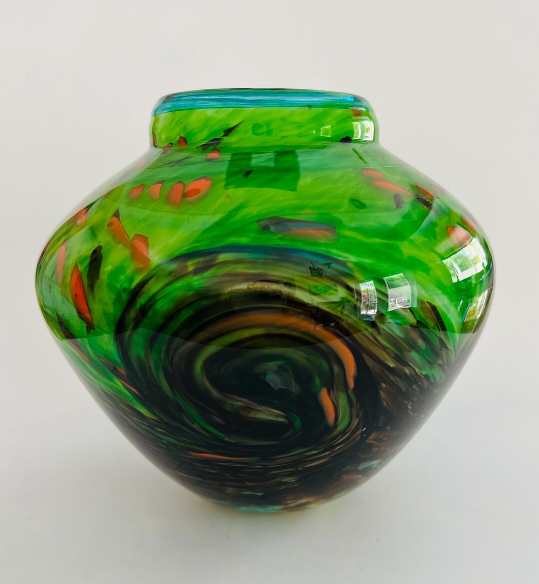 Hand-blown Art Glass Vase Swirls of Green and Brown Colors A Unique ...