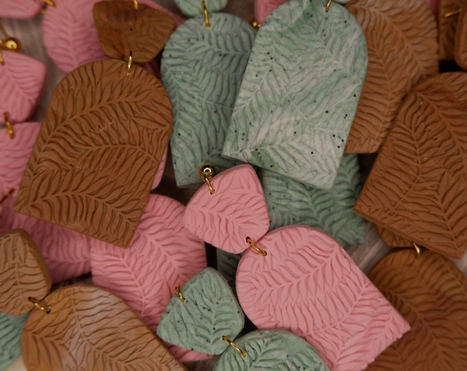 Textured Clay Earrings // Leaves // Leaf Statement Earrings // Clay ...