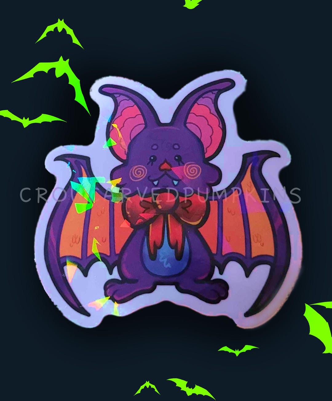 Cute Bat Sticker | Holographic Vinyl Halloween Sticker - Etsy