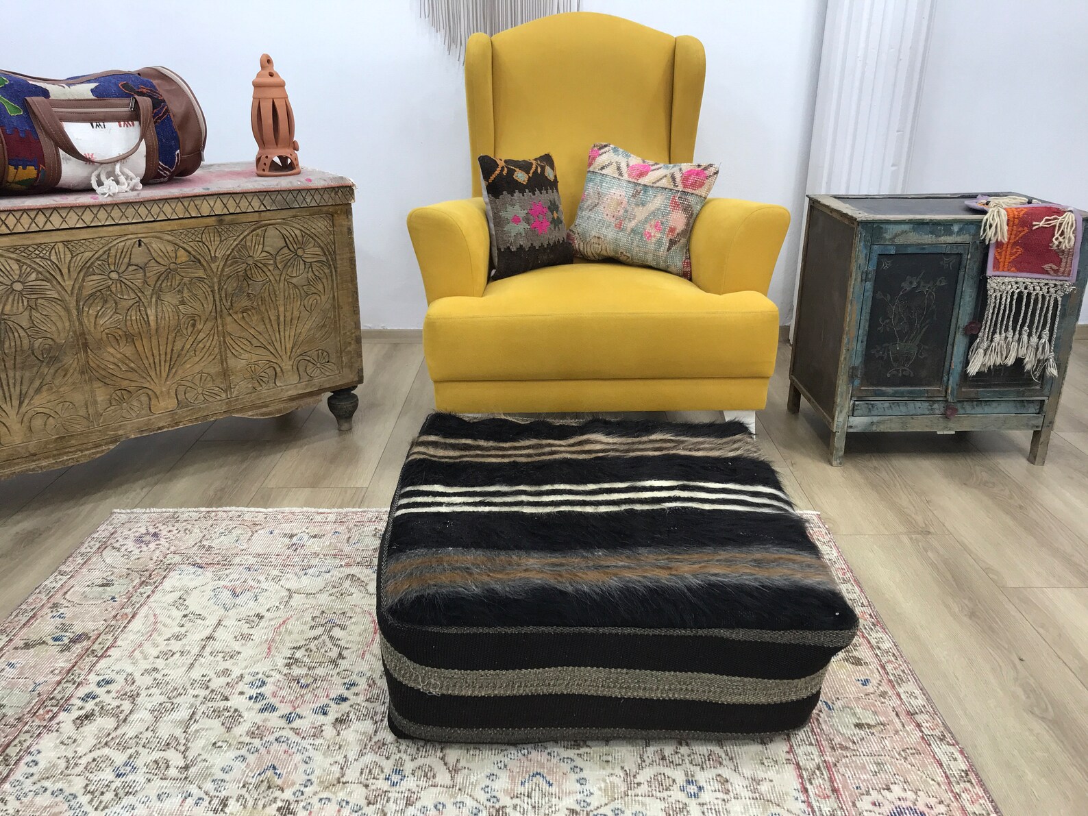Ottoman Pouf, Furry Cushion, Floor Seating, Couch Cushion, Moroccan ...