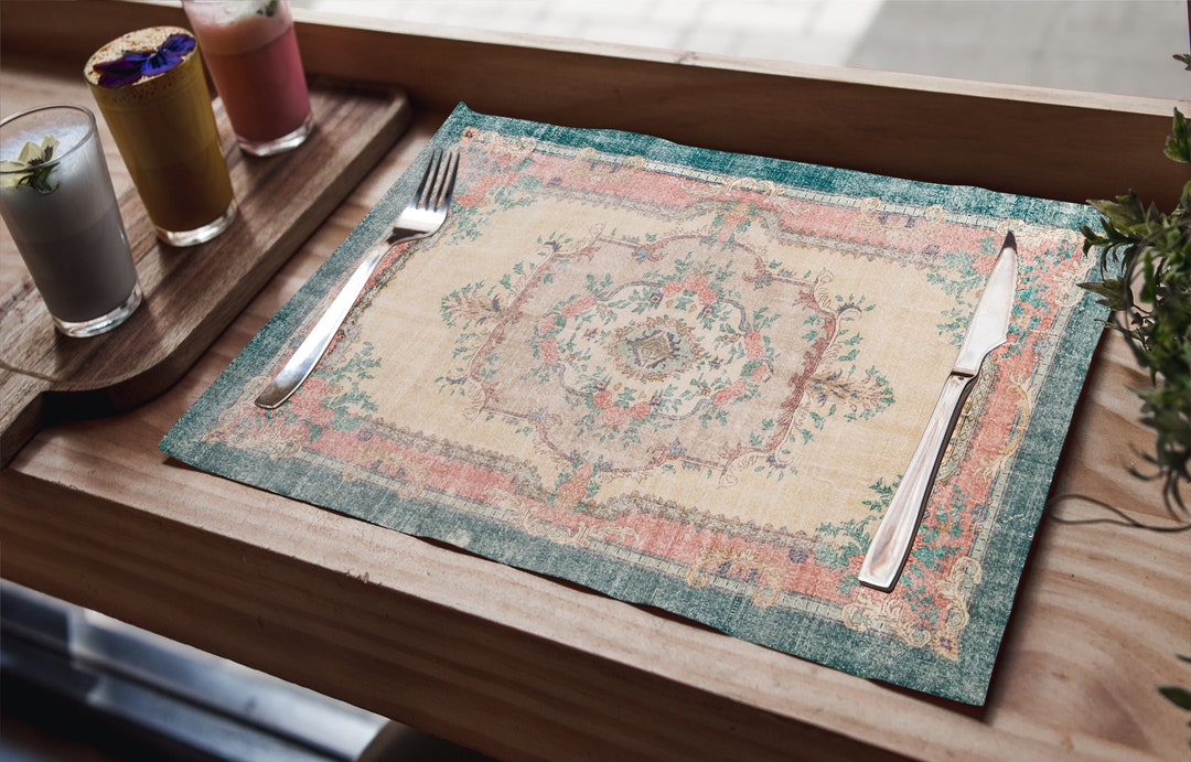 Boho Table Decor, Vintage Placemats, Turkish Rug Design, Waterproof ...