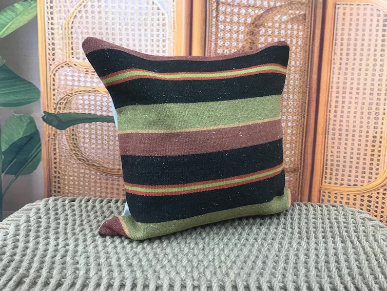 Striped Design Kilim Pillow, Natural Woven Cushion, Rustic Farmhouse ...