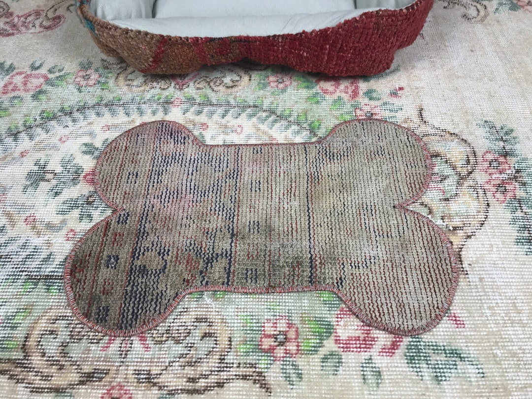Dog Food Bowl Rug, Water Bowl Stand, Wool Pet Mat, Vintage Rug Mat, Pet ...