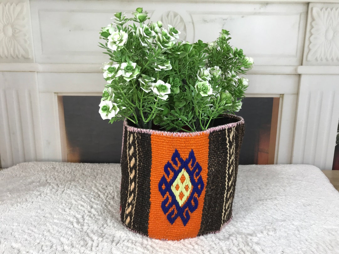 Plant Nook Pot, Wool Flower Basket, Woven Pot Cover, Vintage Baskets ...