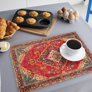 Turkish Rug Design, Kilim Pattern Placemats, Printed Table Mats, Ethnic ...