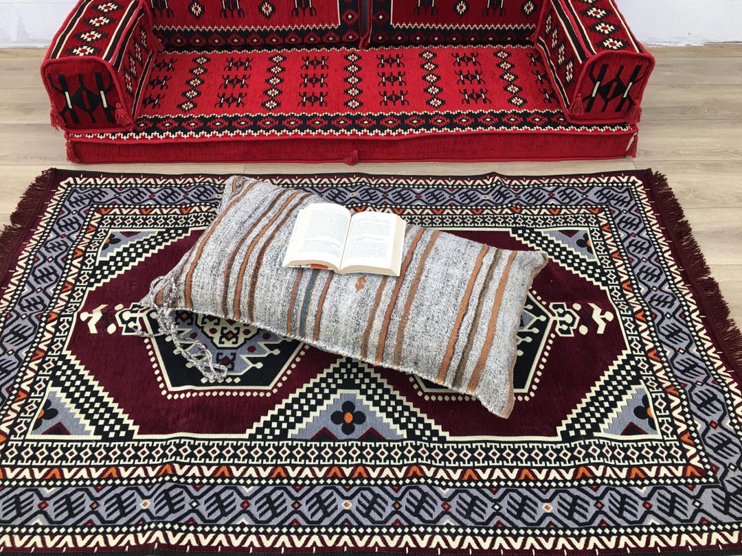 Rustic Decor Pouffe, Lumbar Pillow, Sustainable Pouffe, Handmade Kilim ...