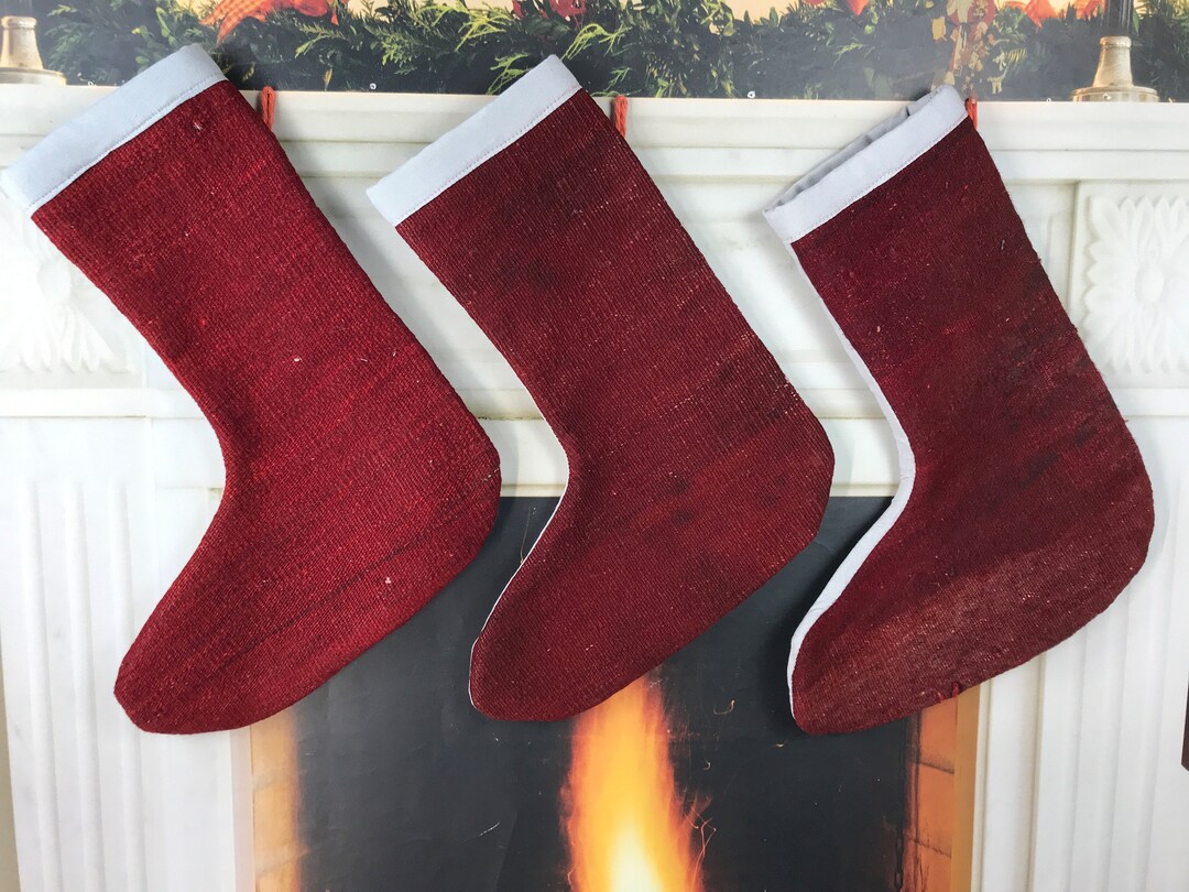Red Santa Stocking, Christmas Stocking, Wool Stocking, Kids Stocking ...